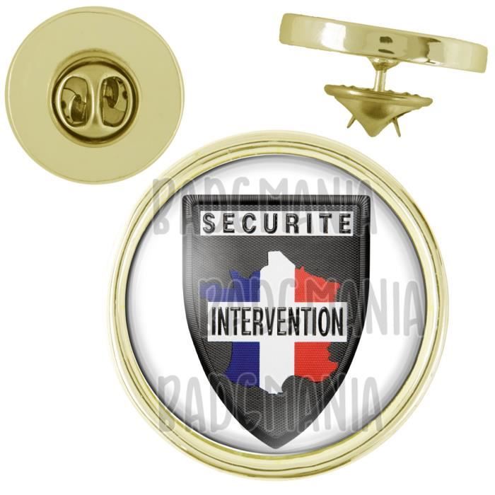 Pins Rond Doré 20mm Ecusson Noir Sécurité intervention France tricolore ...