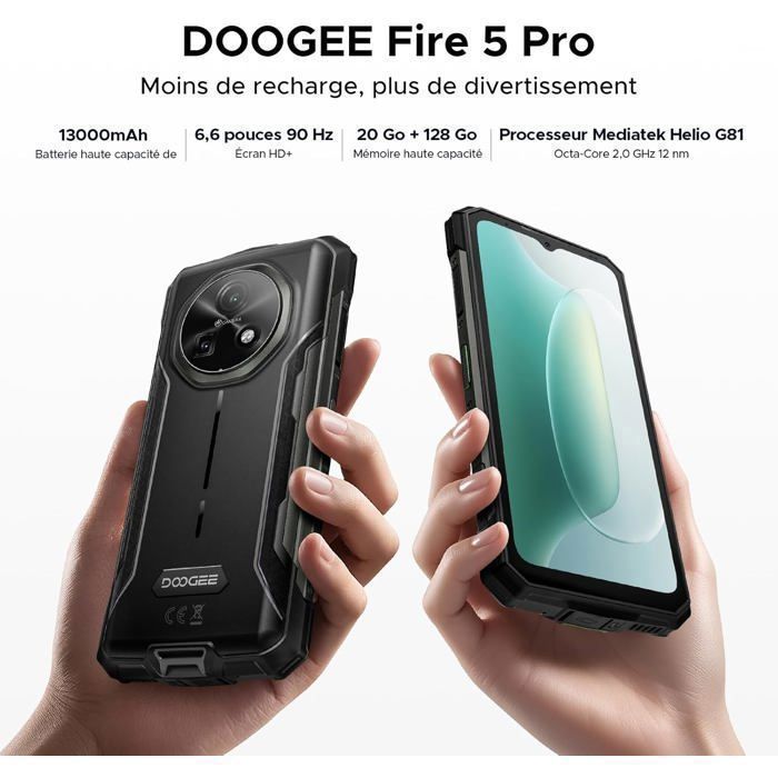 DOOGEE Fire 5 Pro Telephone Portable Incassable 20Go+128Go 6,6 ...