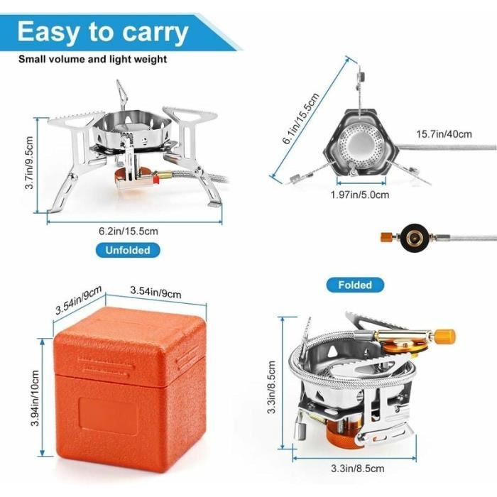Réchaud à gaz - YYV - Pliable 3500W - Brûleur coupe-vent - Allumage ...
