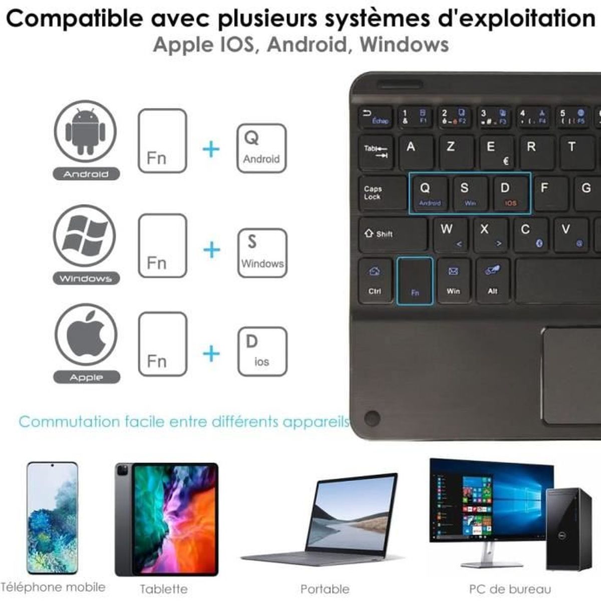 Active Strike Pro Clavier Azerty Bluetooth Sans Fil Avec Pavé Tactile ...