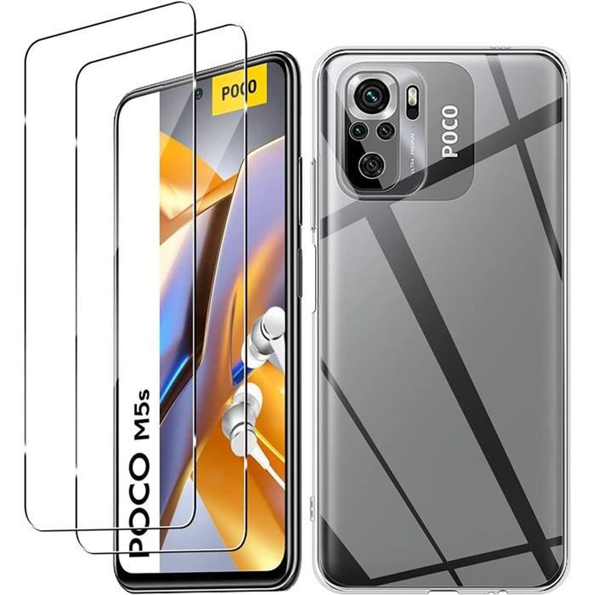 Coque pour Xiaomi Poco M5s 6.43" + 2 Pièces Verre Trempé,Silicone ...