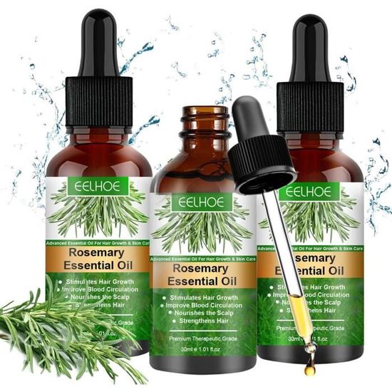 3PCS Huile de Romarin pour Cheveux,Huile Essentielle Romarin pour Cheveux Sourcils Cils Pousse ...