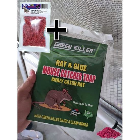 Prestatic - 1 pièges à rageurs glu + 15g raticide-rodenticide anti souris rats, dératisation ...