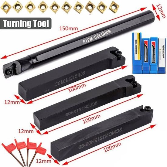 4 Set 12mm Tour de la tige Porte-outil de tournage Barre d'alésage + CCMT09T304 INSERT Carbure ...