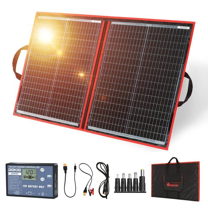 DOKIO Kit Panneau Solaire 100W 18V Pliable Portable Monocristallin Avec régulateur de charge ...