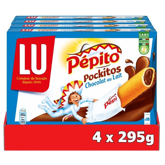 LU - 40 sachets de Pépito Pockitos - Biscuits barre fourrés au chocolat ...