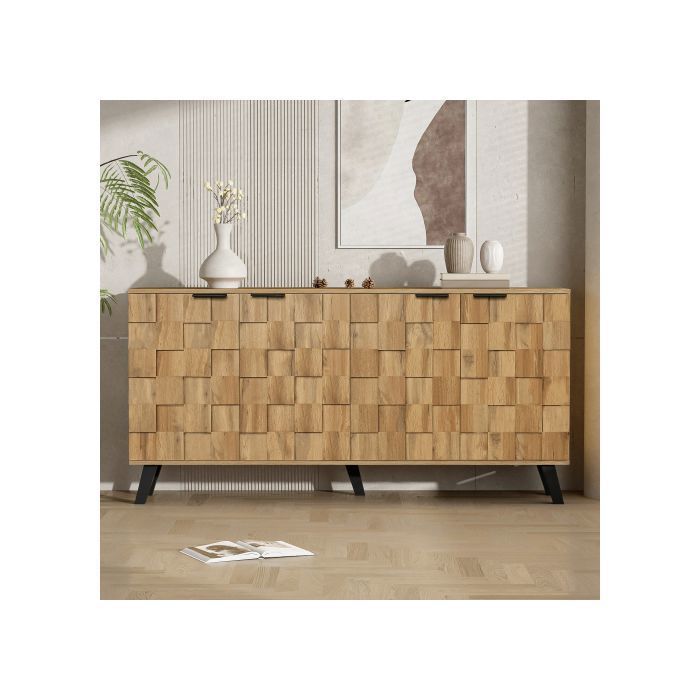 O.Ye Buffet Moderne 160.5x35.5x78.cm 4 Portes Design Pratique Blanc ...