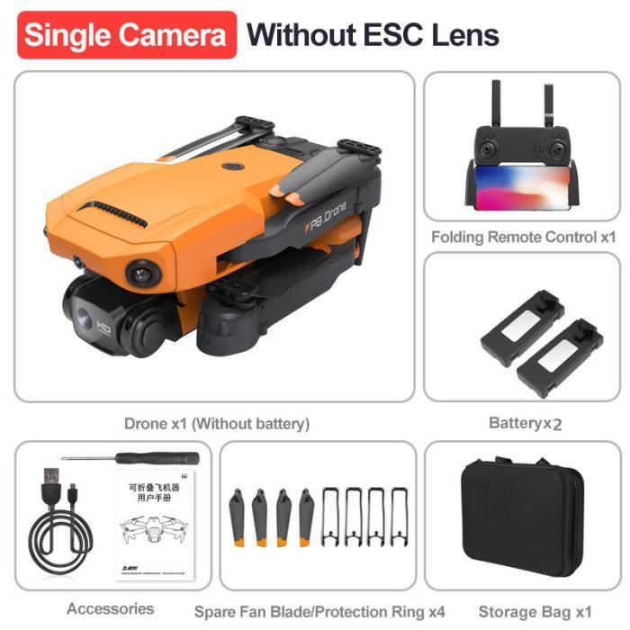 Orange 4K Simple 2B-Drone P8 RC 4K HD ESC, caméra aérienne Photo UAV ...