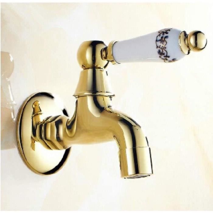 Robinet De Salle De Bain D'Angle Doré En Laiton Mural Robinet De Jardin ...