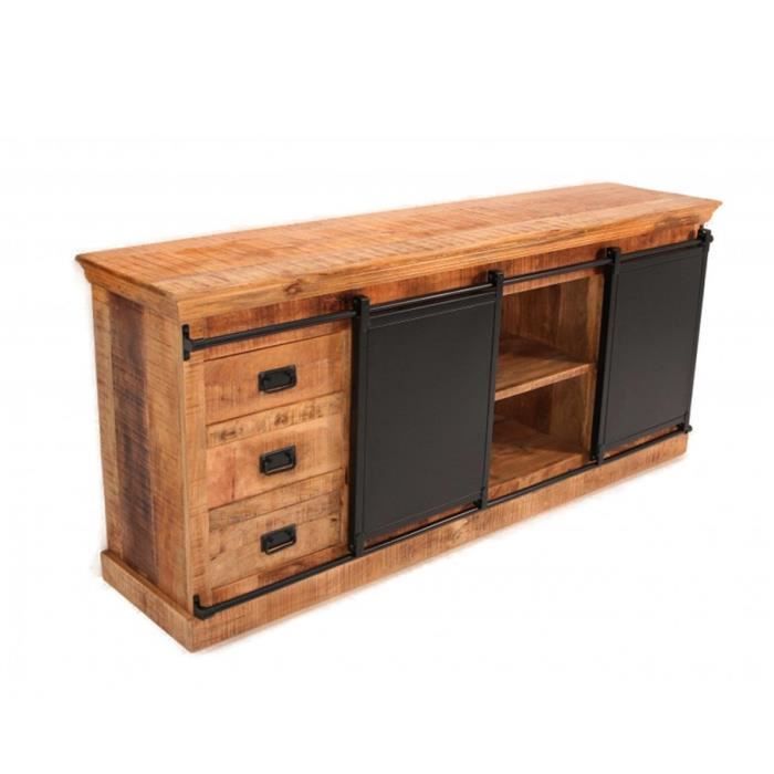Buffet 200 cm en manguier et métal IROQUOIS Marron L 200 x P 45 x H 85 ...