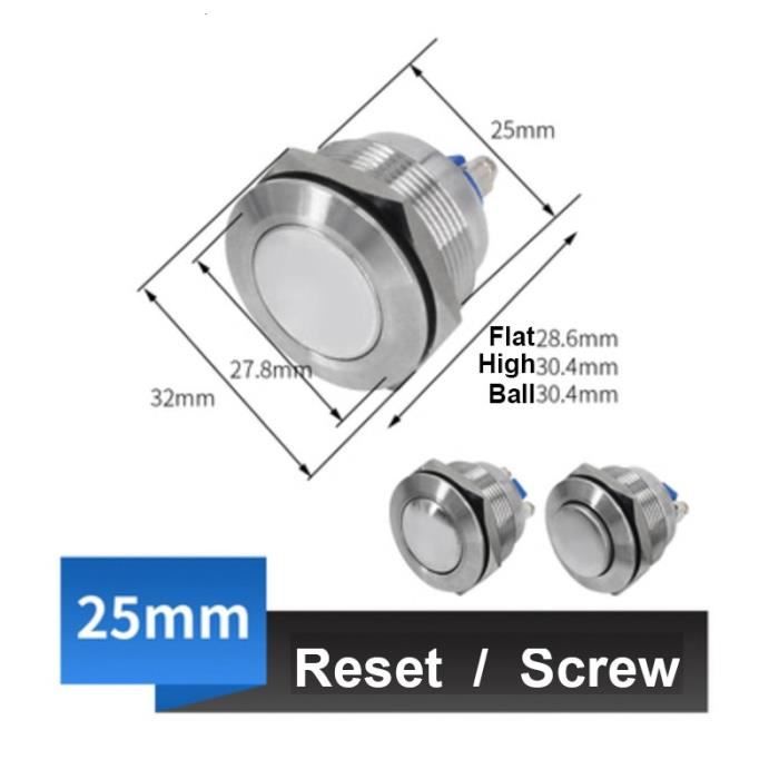 25mm Reset screw High Round -Bouton poussoir métallique de verrouillage ...