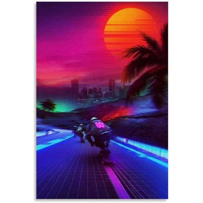 Affiche d'art Synthwave Midnight Outrun Poster décoratif sur toile pour ...