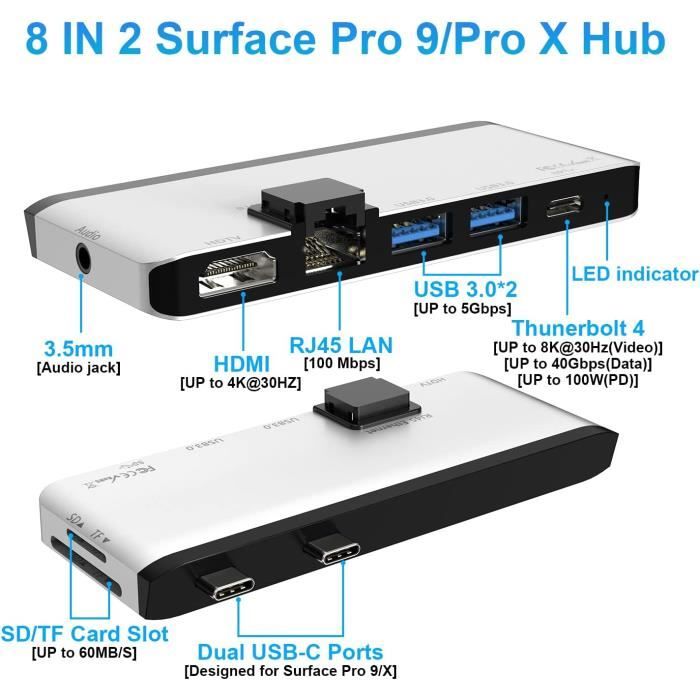 Station D'Accueil Surface Pro X Usb Avec 4K Hdmi, Avec Port Ethernet ...