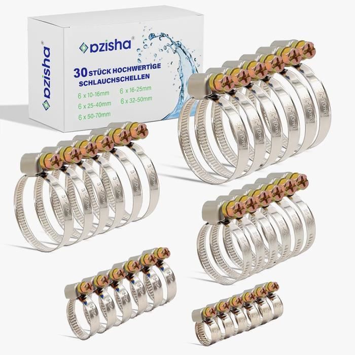 Collier De Serrage Inox - 30 Pièces 5 Tailles Mixtes 10-70 Mm Collier ...