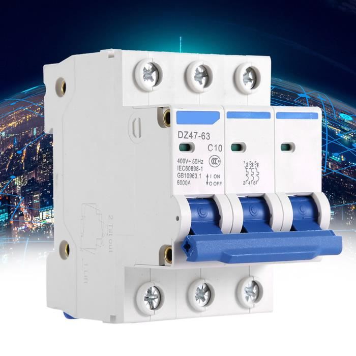 Dilwe mini disjoncteur DZ47-63 AC 400V 6/10/16 / 20A 3 pôles disjoncteur miniature disjoncteur ...