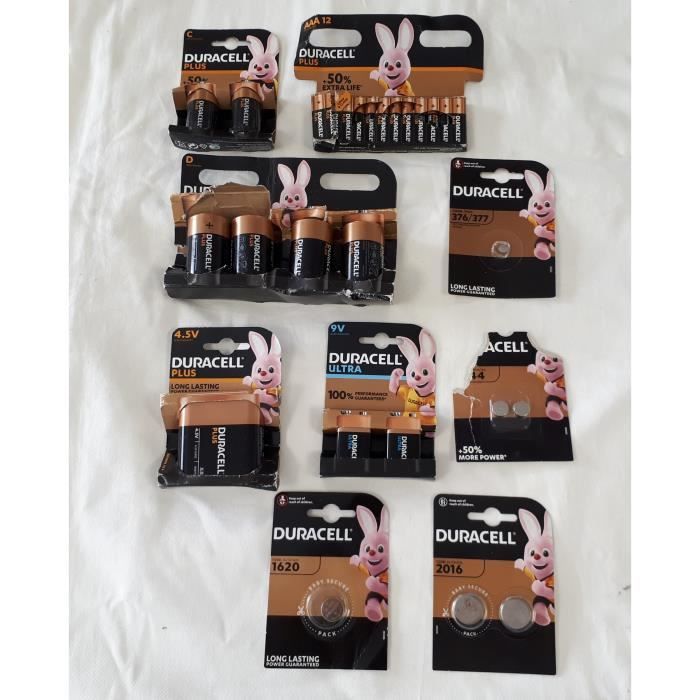 DURACELL Pack de Piles jetable LR20, AAA, 1620, 2016, LR14 9V etc ...
