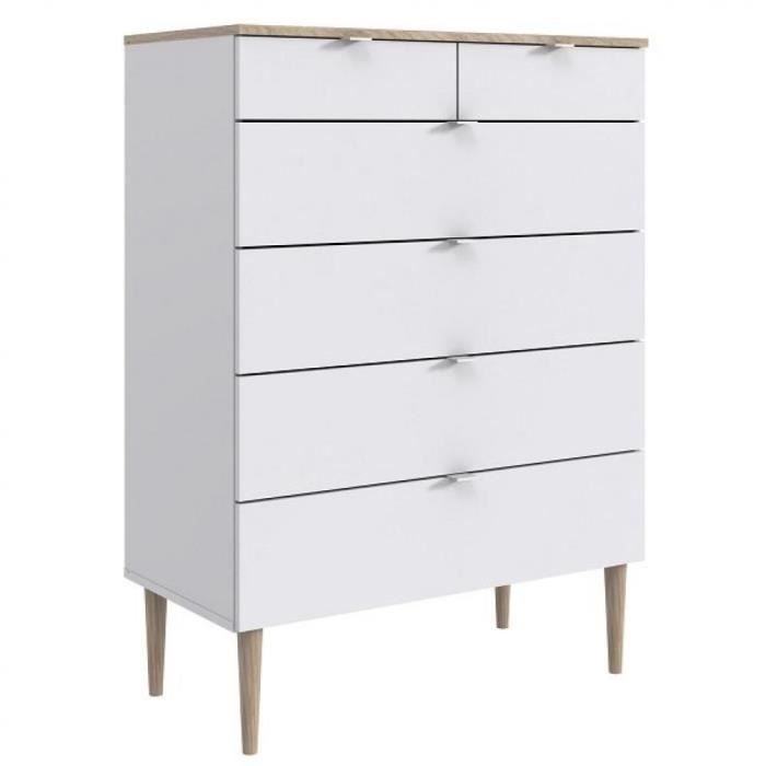 Commode - INSIDE 75 - ELYSIR - 6 tiroirs - Blanc - Chêne Hickory ...