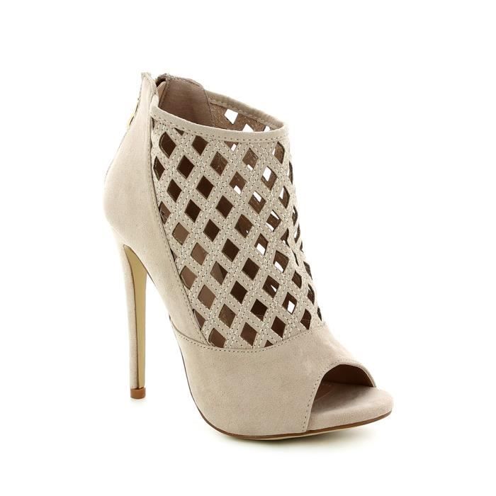Sandales ajourées à talon esprit DAIM - Femme Beige - Cdiscount Chaussures