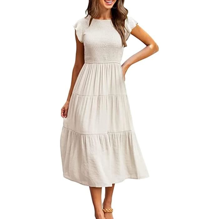 Robe Longue Femme - Ete - Casual - Maxi - Col Rond - Manches Volantées ...