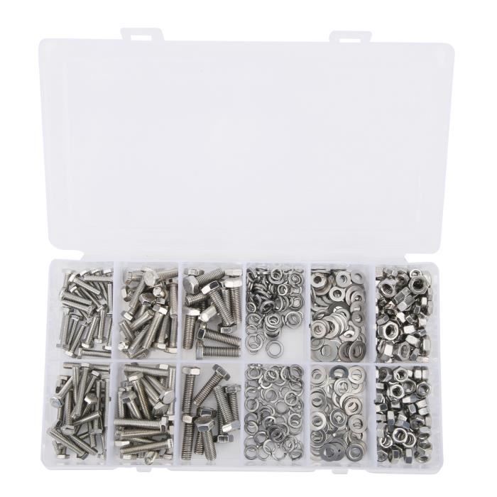 Qiilu Jeu de vis 475 pièces 304 vis en acier inoxydable boulons hexagonaux écrous joint M4 / 5/6 ...