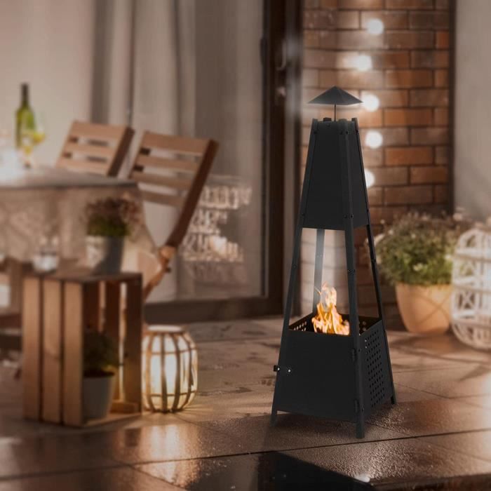 ML-Design Cheminée de Jardin Pyramidale en Métal Noir, 100 cm de Haut ...