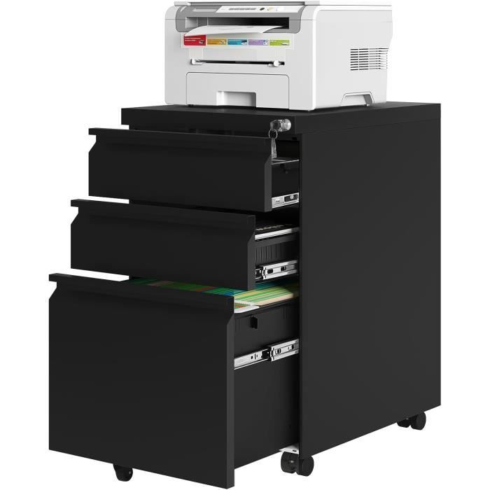 WOLTU Caisson de Bureau Mobile, Meuble de Rangement en Métal avec 3 ...