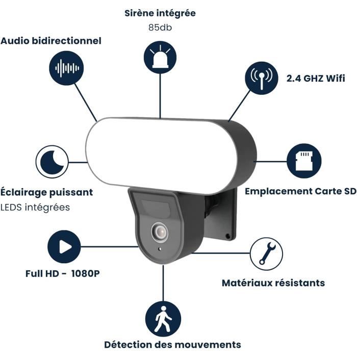 Caméra Extérieure Fixe Full Hd Avec Lumière Fixe Ef505L, Détecteurs De ...