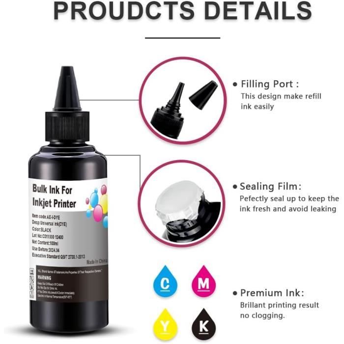 Kit Recharge Encre Imprimante Universelle, Flacon Encre Imprimante ...