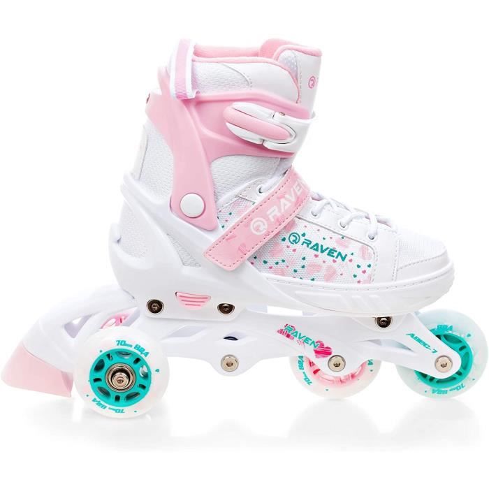 Roller enfant - RAVEN - ROSI - Roue lumineuse LED - Blanc/rose ...