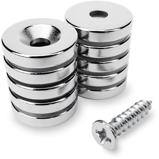 10 pièces Aimant Néodyme, Anneau Magnétique 15x3 mm avec Trou, 2,4 kg force + 10 vis incluses ...