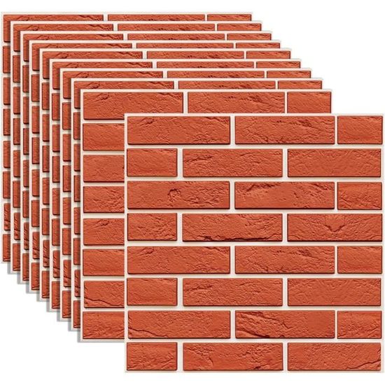10pcs Stickers Muraux 3D Brique, 30 x 30cm Parement Brique, PVC Rétro ...