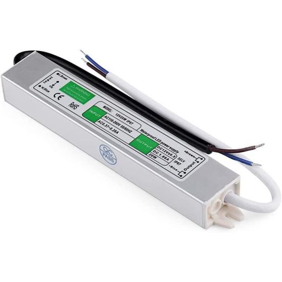 Transformateur 12V LED 20W Driver, Alimentation étanche IP67, Transfo 220V AC à DC, Pilote LED ...