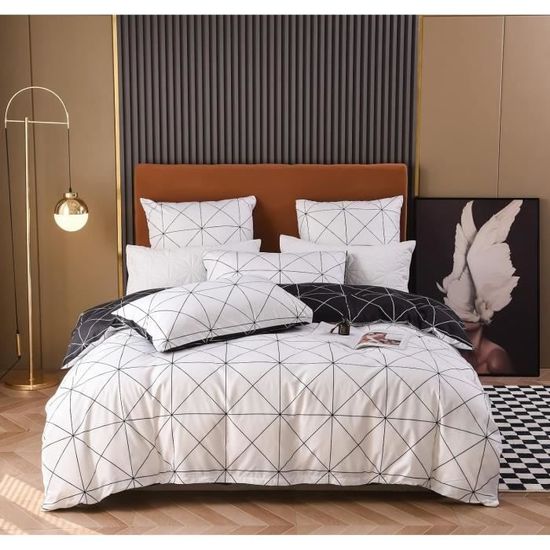 Housse De Couette 140X200 Noir Et Blanc Motif À Carreaux Adulte 2 Personnes Parure De Lit ...