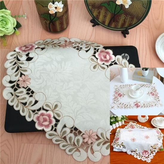 White-Oval 28X43CM-Napperon de table en Satin, tapis de table, en tissu ...