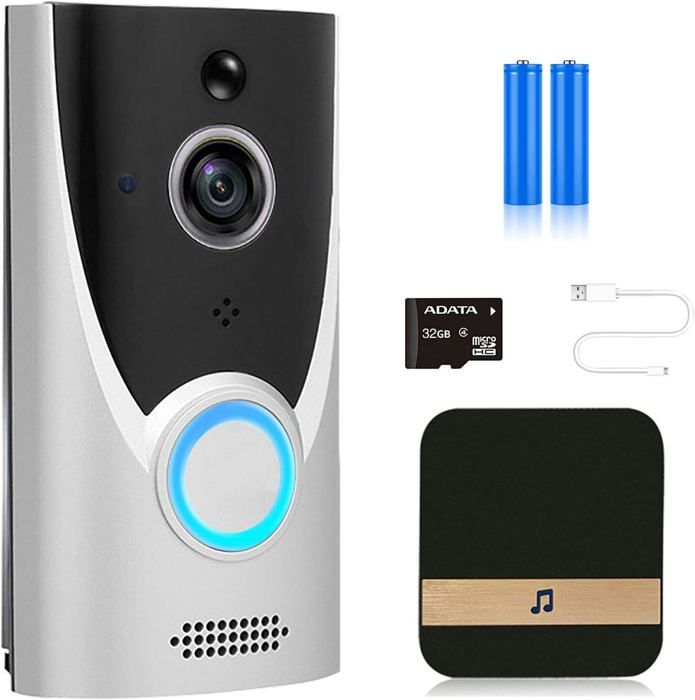 Sonnette De Porte Vidéo Sans Fil 1080P Hd Alexa Avec Caméra Wifi Smart ...