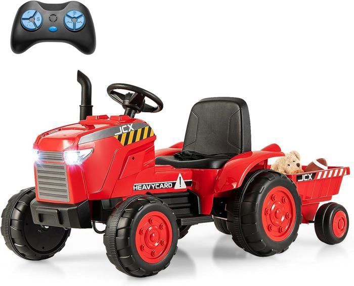 GOPLUS Tracteur Electrique 12V pour Enfants 3-8 Ans Charge 30KG avec Remorque Amovible-3 ...
