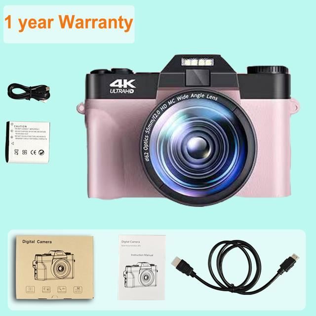 Objectif large rose Standard sans carte-Appareil photo numérique 48mp 4K caméra vlog caméra pour ...