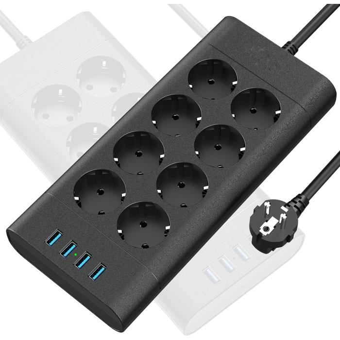 Prise Multiprise 2M Avec Usb Noire 8 Prises, Bloc Multiprise Prise ...