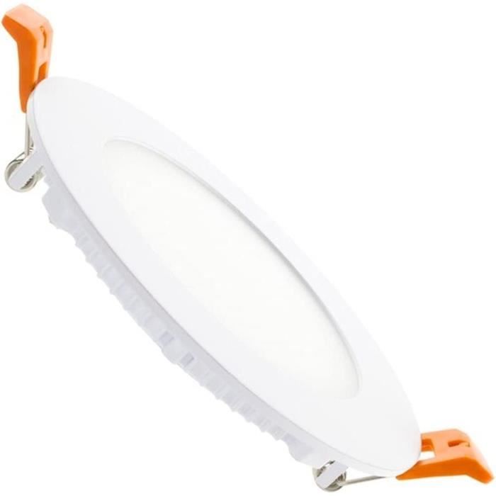 Dalle LED Downlight Spot Encastrable Ronde Extra-Plate 6W Coupe Ø 110 mm Blanc Chaud 2800K ...