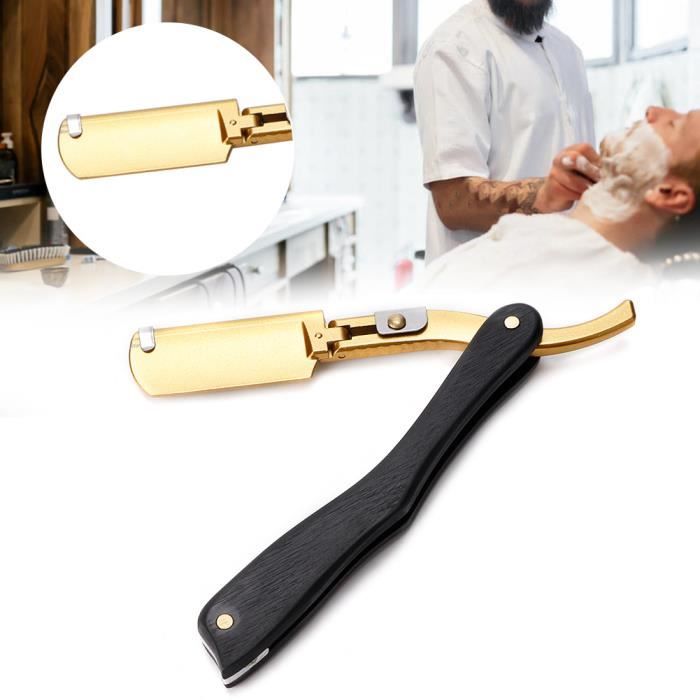 EBTOOLS couteau de rasage pliable Manche en bois rasoir manuel ...