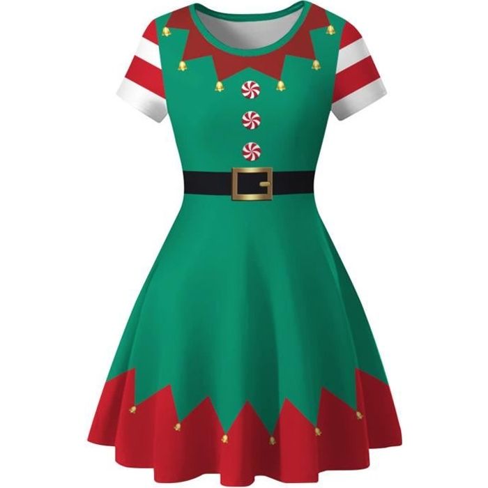 Iefiel Enfant Fille Robe Lutin Noël Déguisement Costume Carnaval