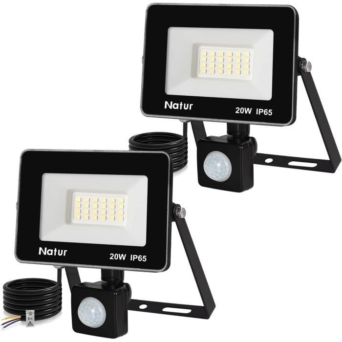 2X 20W Projecteur Led Détecteur De Mouvement, 2000Lm 3000K Blanc Chaud Eclairage Exterieur Led ...