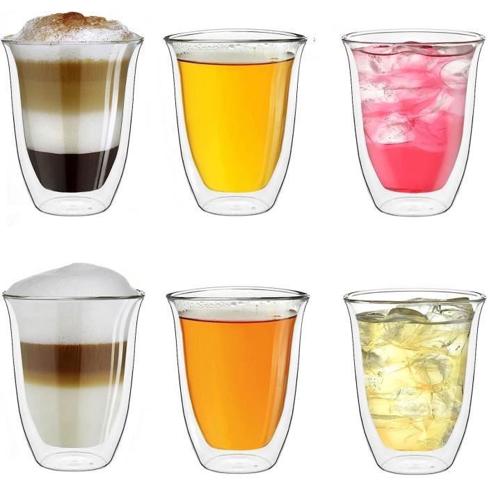 Verres À Double Paroi 400 Ml Dg-V, Lot De 6, Grand Verre Thermo À Double Paroi En Verre ...