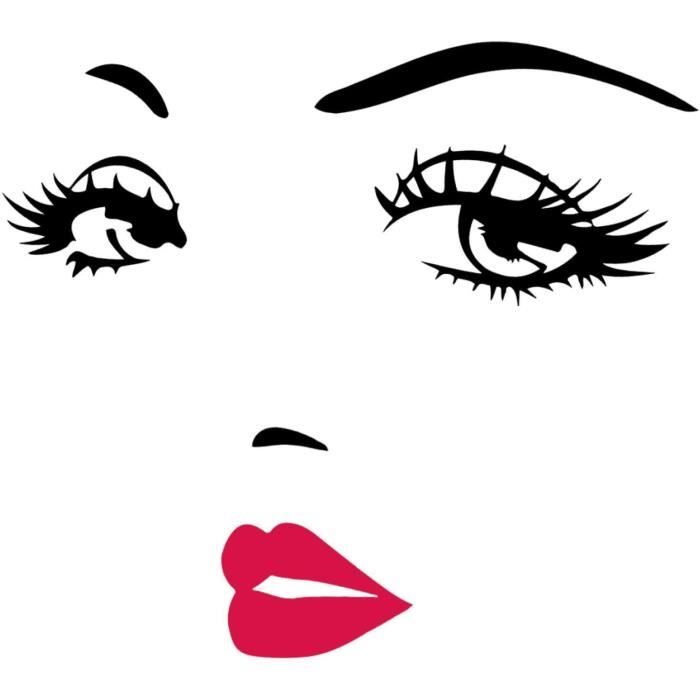 Stickers Muraux, Sticker Mural En Pvc Noir Belle Femme Visage Vinyle ...