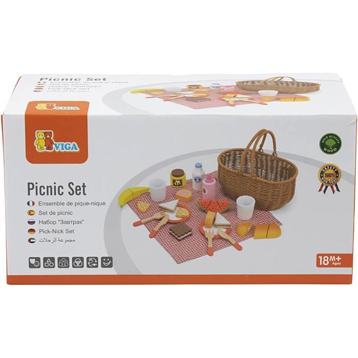 Ensemble de Pique-Nique - VIGA - Panier Tressé - 2 Assiettes - 2 Tasses ...