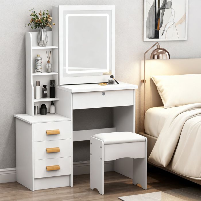 Coiffeuse moderne - CREMLANK - LED éclairage réglable - 80X36X132 cm ...
