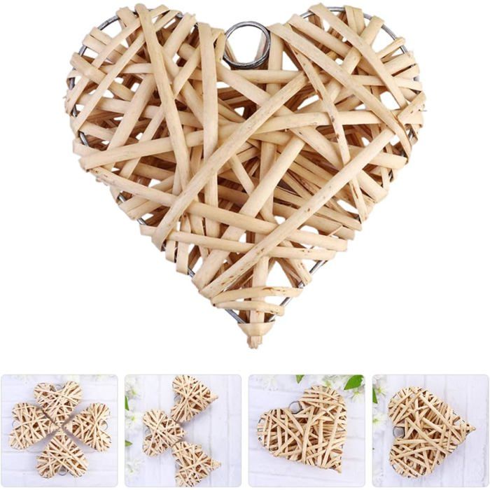 Cœur suspendu tressé en rotin beige, ornement élégant pour fête ou ...