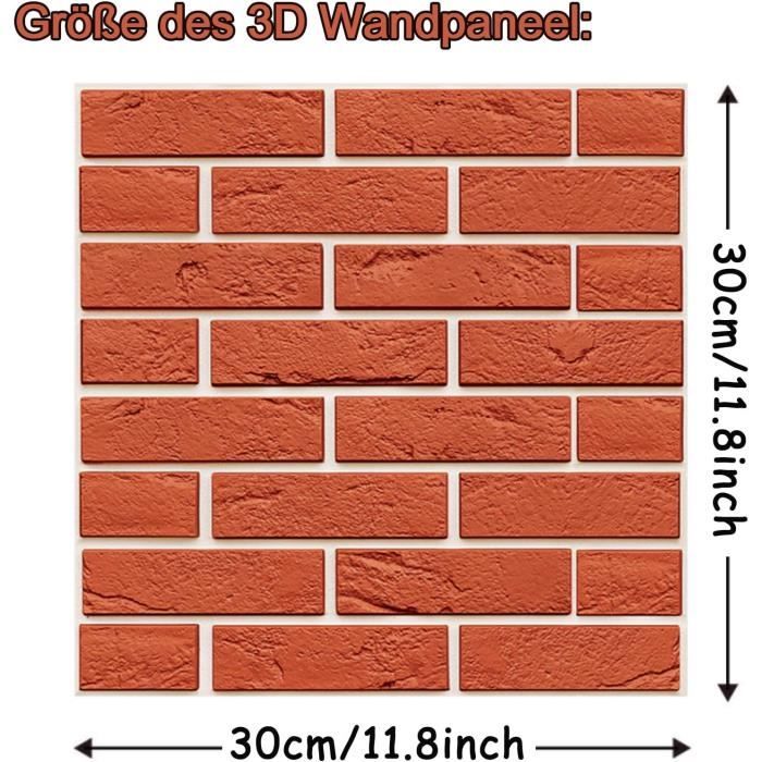 10pcs Stickers Muraux 3D Brique, 30 x 30cm Parement Brique, PVC Rétro ...