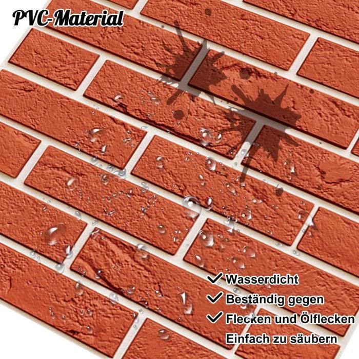 10pcs Stickers Muraux 3D Brique, 30 x 30cm Parement Brique, PVC Rétro ...