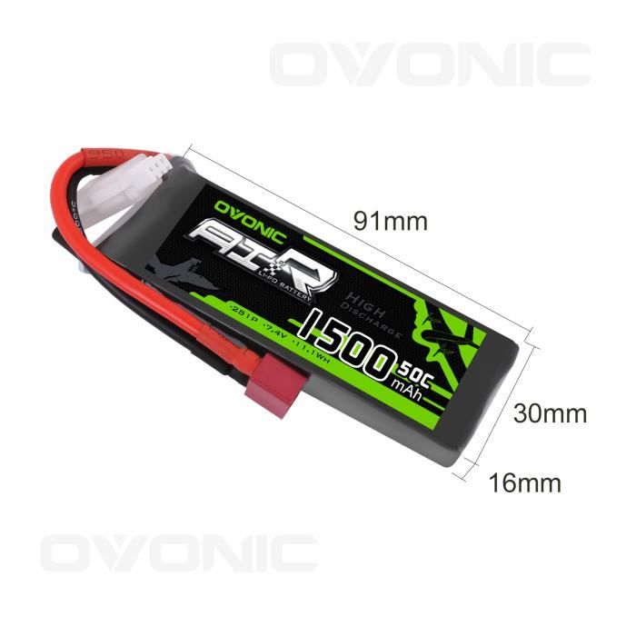 Batterie LiPo Ovonic 2S 1500mAh 50C 7.4V avec connecteur Deans T pour voiture télécommandée 1/14 ...